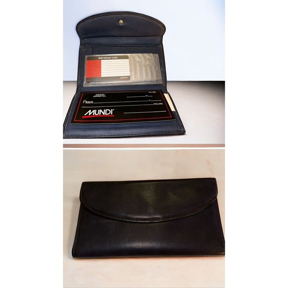 mundi | Bags | Mundi Blue Trifold Leather Wallet With Checkbook Back ...